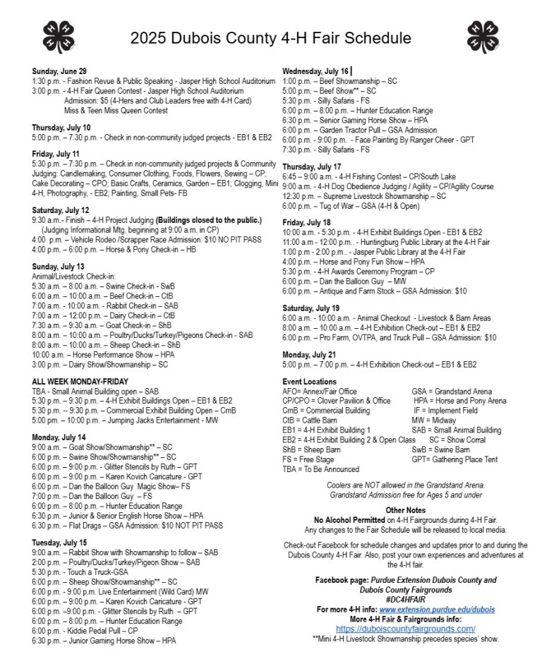 2026 Fair Schedule – Dubois County Fairgrounds